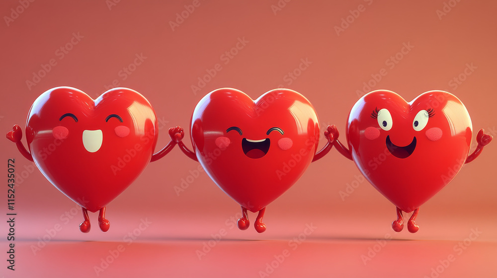 Cartoon heart character. Cute love symbols with faces different poses ...