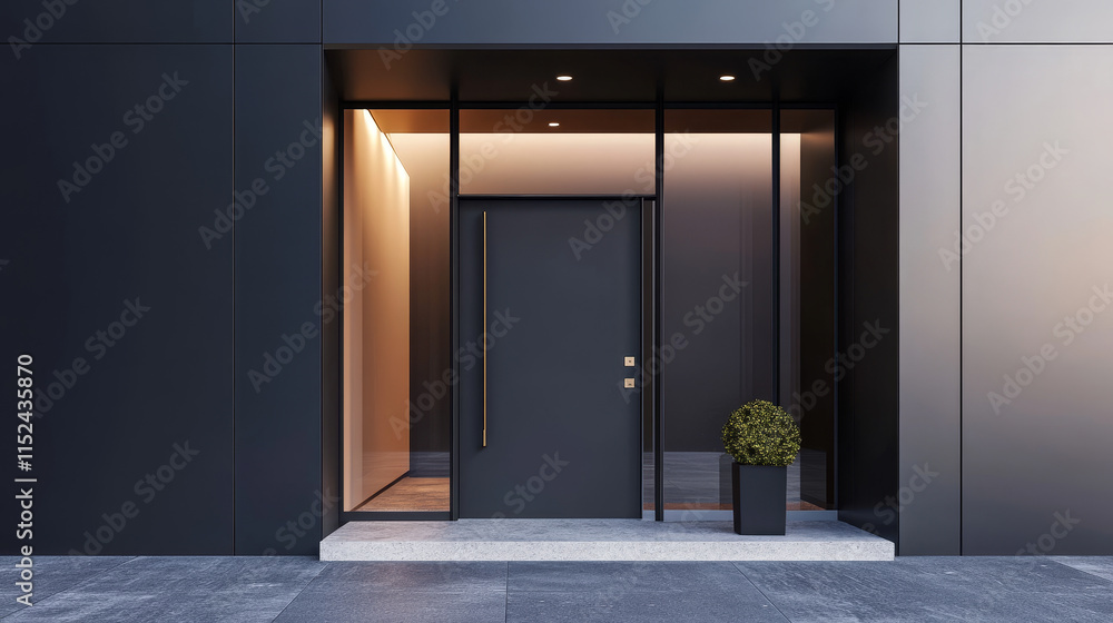 3d realistic wood front door inside modern house. Isolated office ...