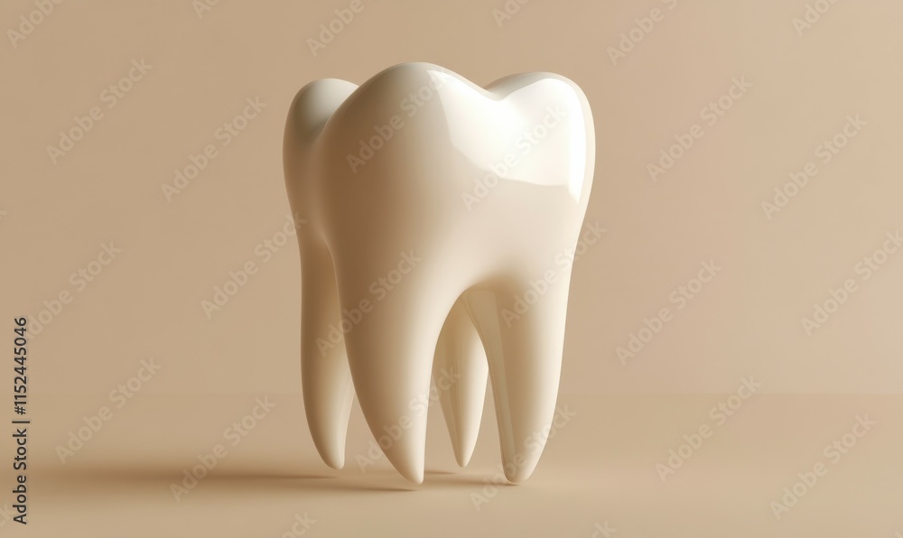 3D model of a human tooth on a beige background. Isolated dental ...