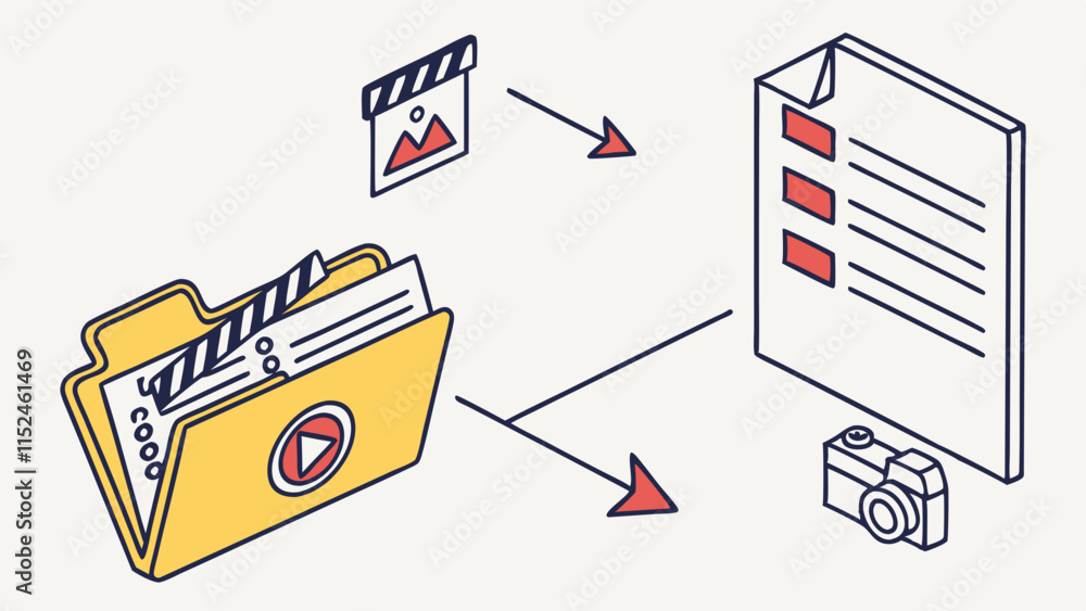 3d folder and paper for management multimedia movie file, paperwork ...