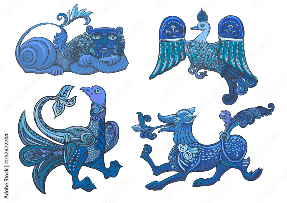 Byzantine traditional historical motifs of animals, birds, Clip art ...