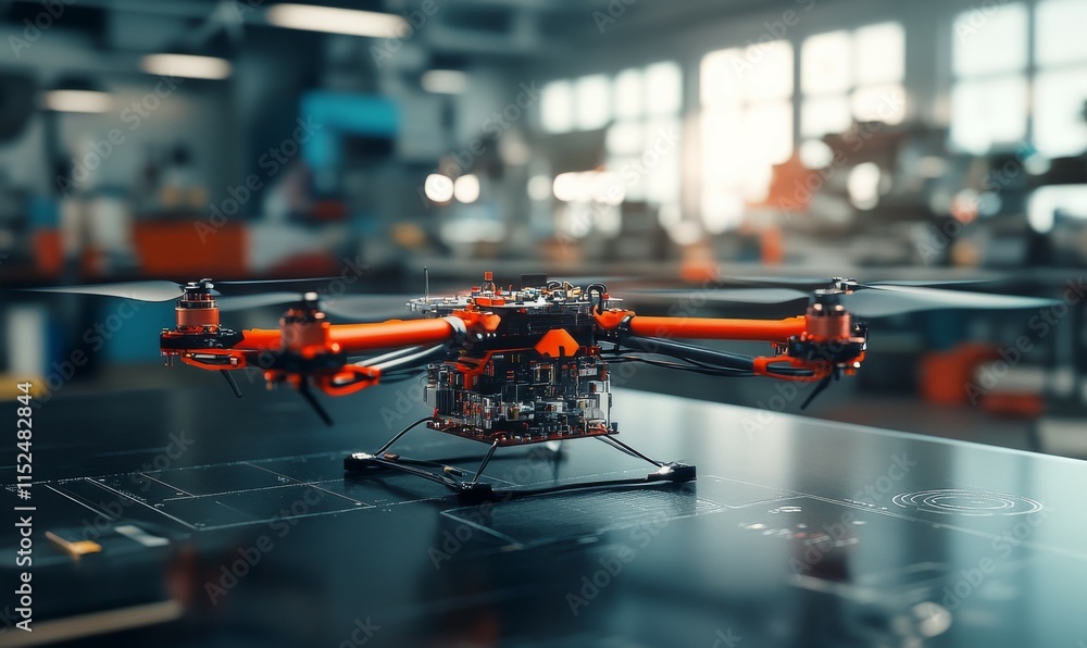 Engineering prototype of a drone with exposed circuits and rotors ...