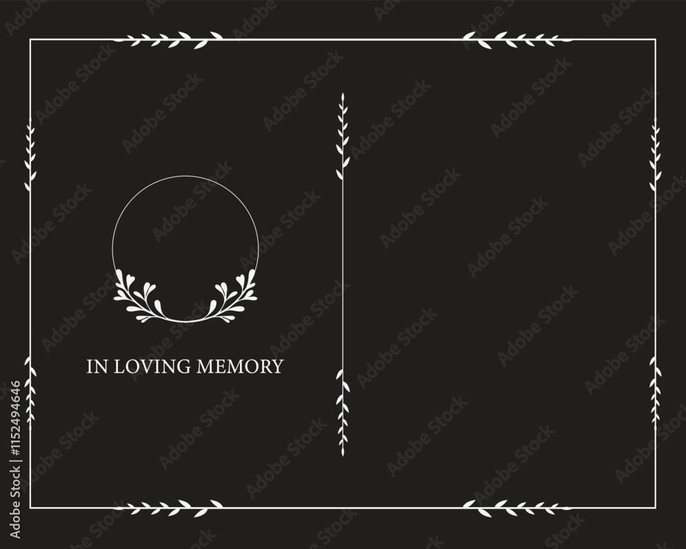 Funeral vector card. Empty card. Black and white background and frame ...