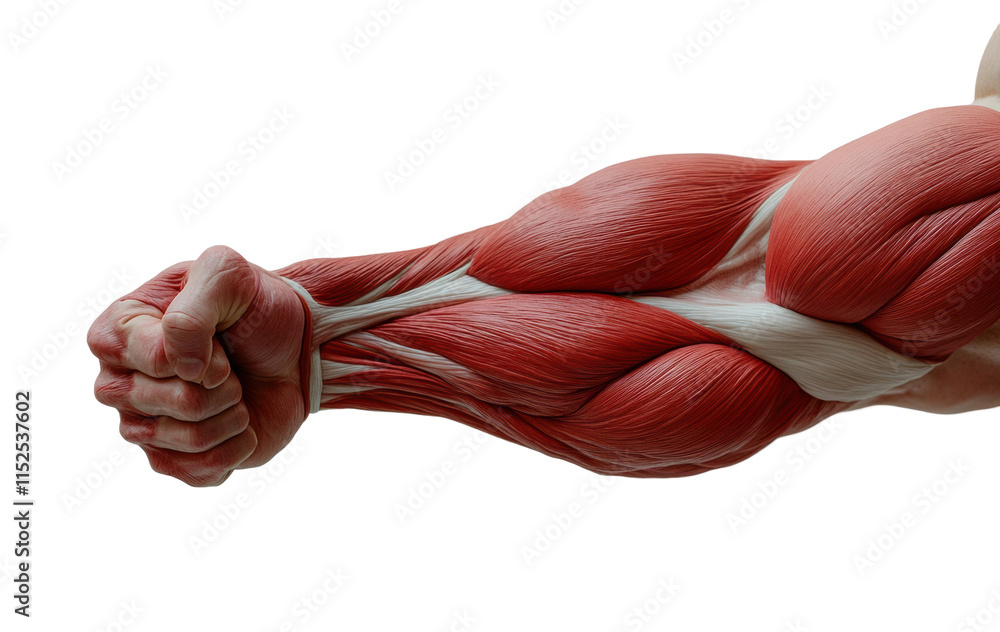 Muscular arm anatomy with detailed fibers, closeup scientific ...