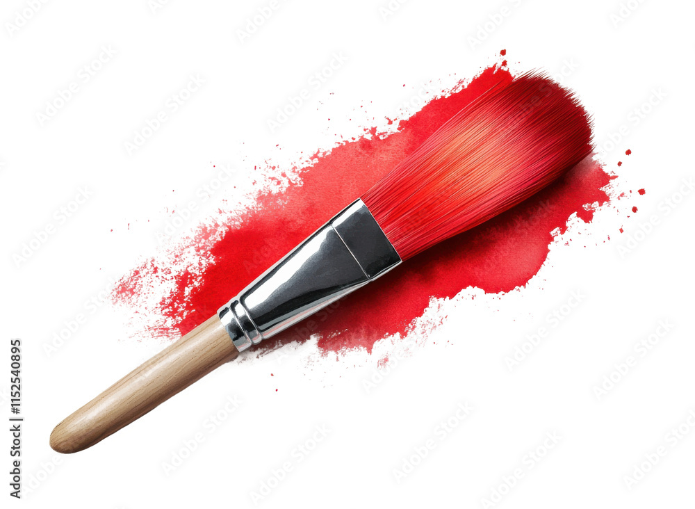 Watercolor brush with vibrant red paint swatch for artistic projects ...