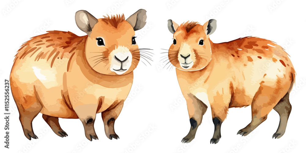 Watercolor hand drawn painting of a cute Capybara. Vector illustration ...
