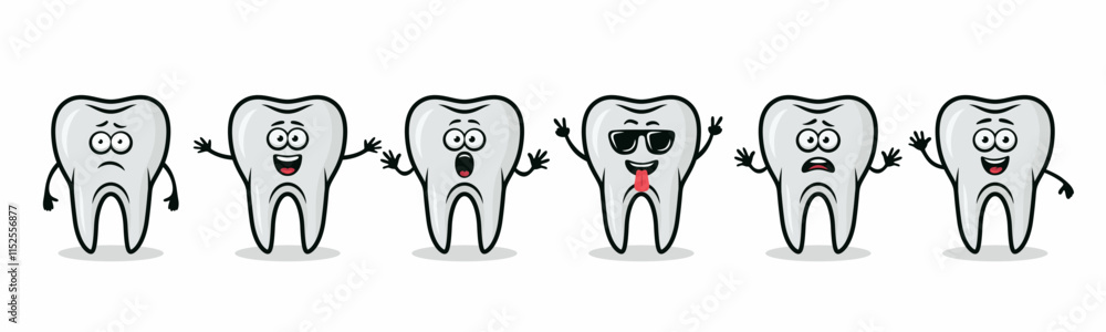 Adorable Tooth Characters Showing Different Emotions. Flat Vector Tooth ...