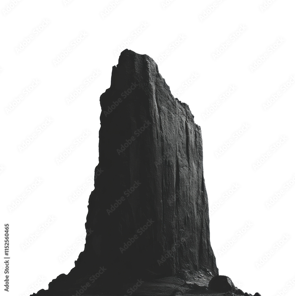 Tall black rock cliff with rugged surface details, natural geological ...