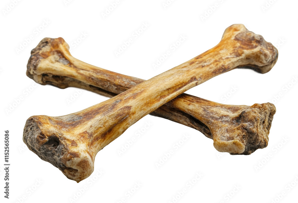 Ancient animal bone fossilized with detailed textures, aged and rugged ...