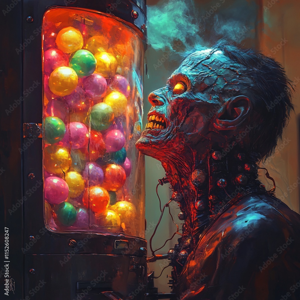 Frankenstein-inspired monster combined with a gumball machine and ...