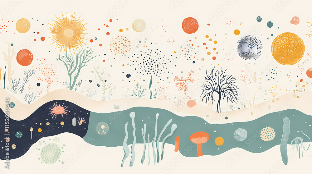 Visual guide to microbial ecology, illustrating interactions between ...