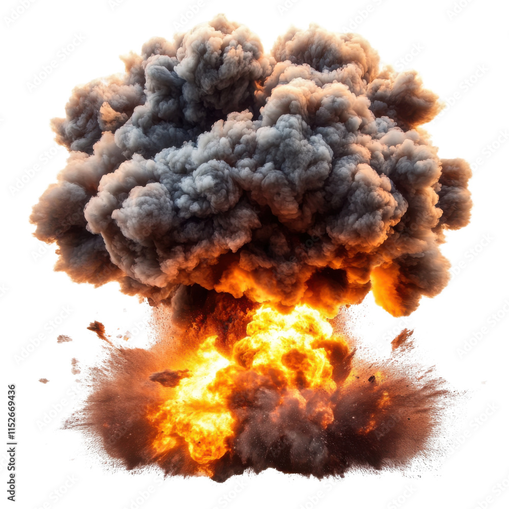 massive explosion with smoke and fireball on transparent background ...