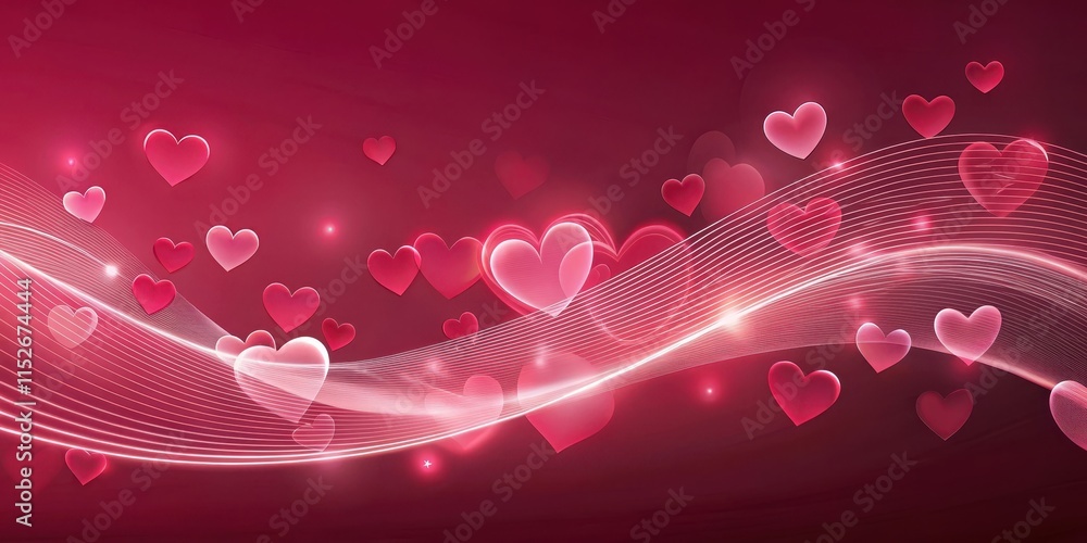 Animated background with moving heart shapes in a wavy motion, motion ...