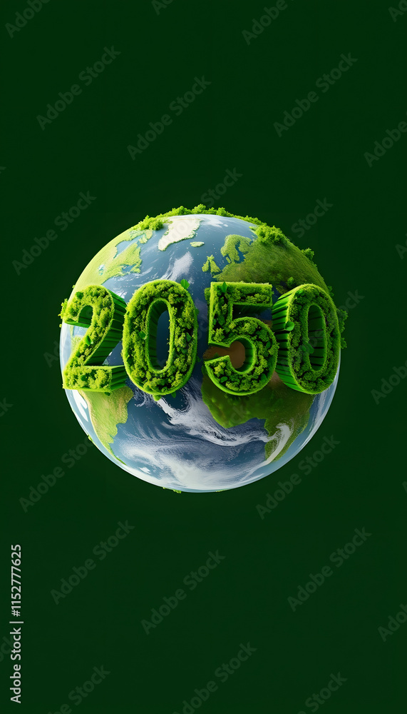 Numbers 2050 with green planet. A symbol of sustainable development and ...