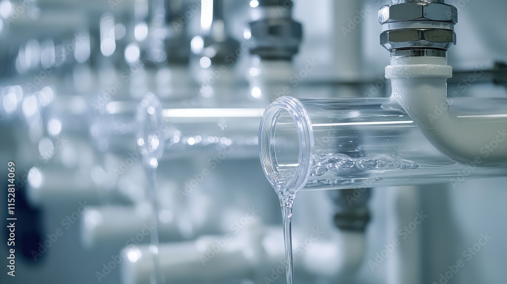 Modern water filtration pipes with clear plastic sections, showcasing ...