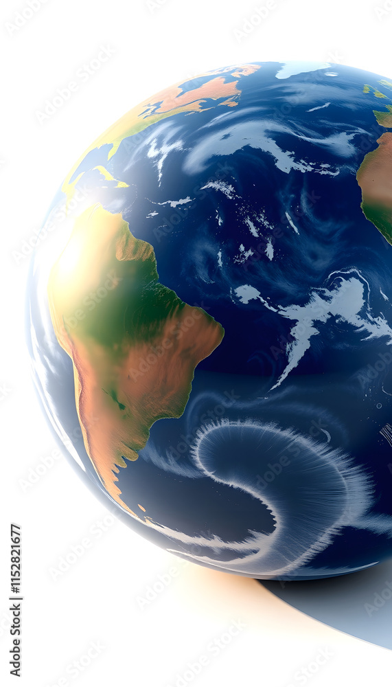 Realistic 3D Earth Render. A detailed globe on a clean white backdrop ...