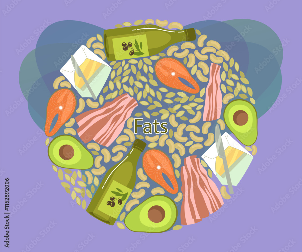 Round pattern with different sources of fats vector illustration ...