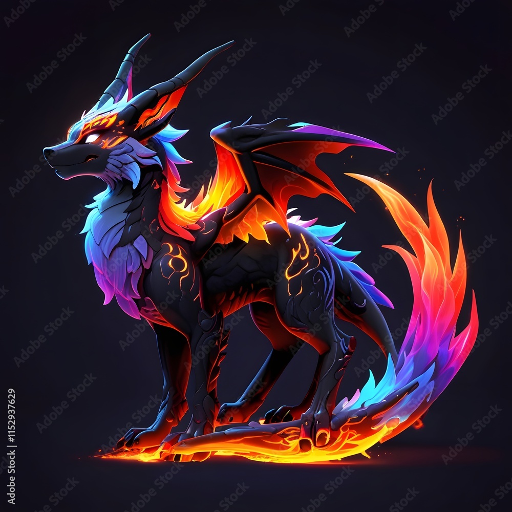 Mythical dragon creature in fiery colors fantasy realm digital art ...