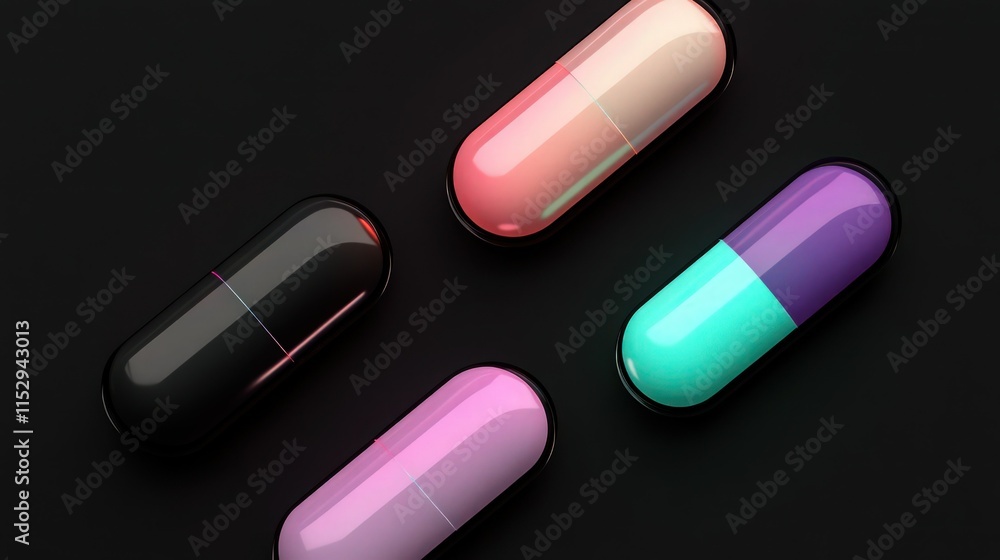Four pill-shaped gradients diagonally arranged on a black background ...