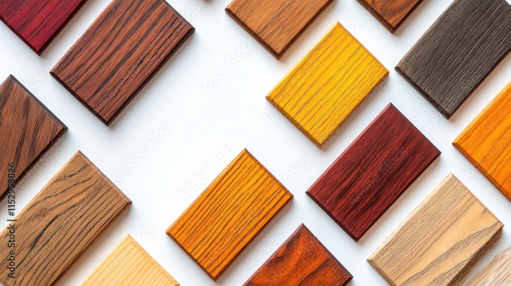 Wooden color palette arranged on a white background creating an autumn ...
