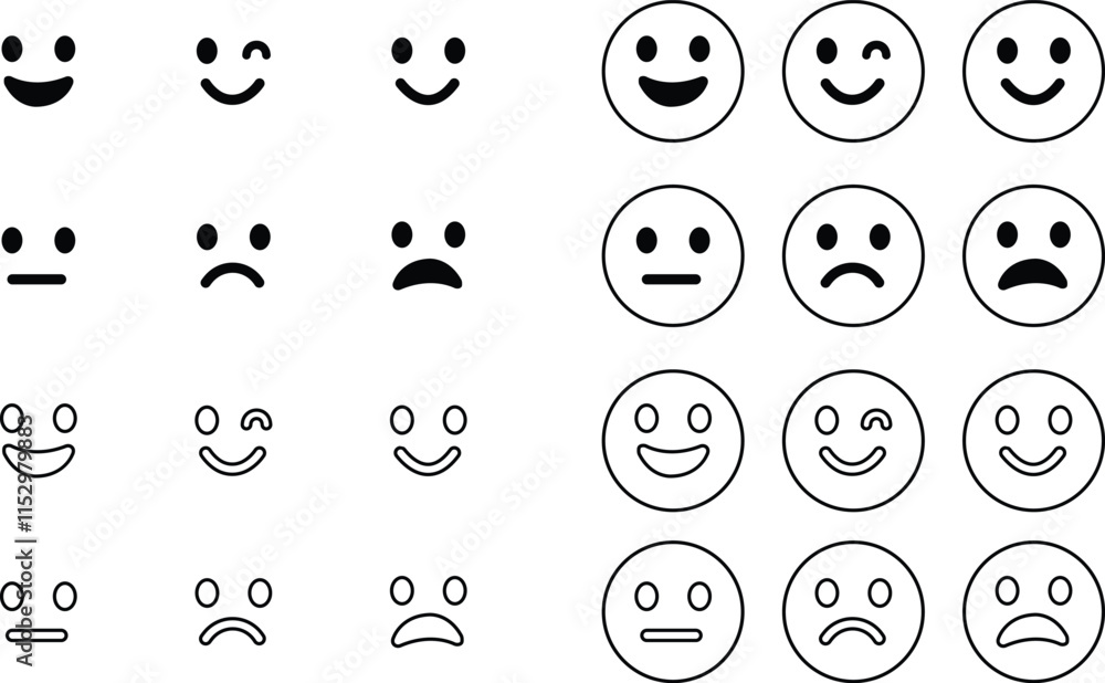 Emoticons icon set. Emoji faces collection flat and line vector style ...