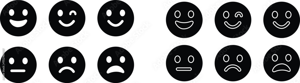 Emoticons icon set. Emoji faces collection flat and line vector style ...