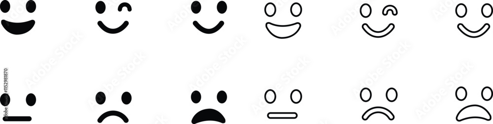 Emoticons icon set. Emoji faces collection flat and line vector style ...