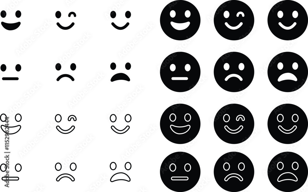 Emoticons icon set. Emoji faces collection flat and line vector style ...