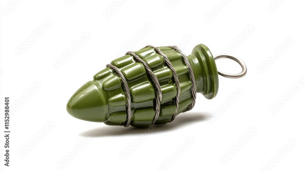 Explosive military grenade with safety components in green steel casing ...
