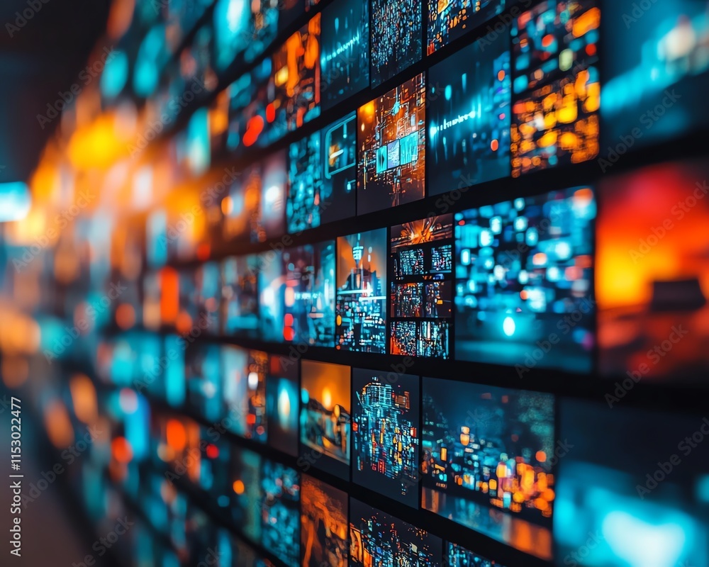 Colorful vibrant multimedia streaming wall with abstract entertainment ...