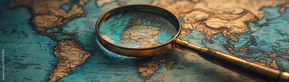 World map with a magnifying glass zooming in on key locations ...