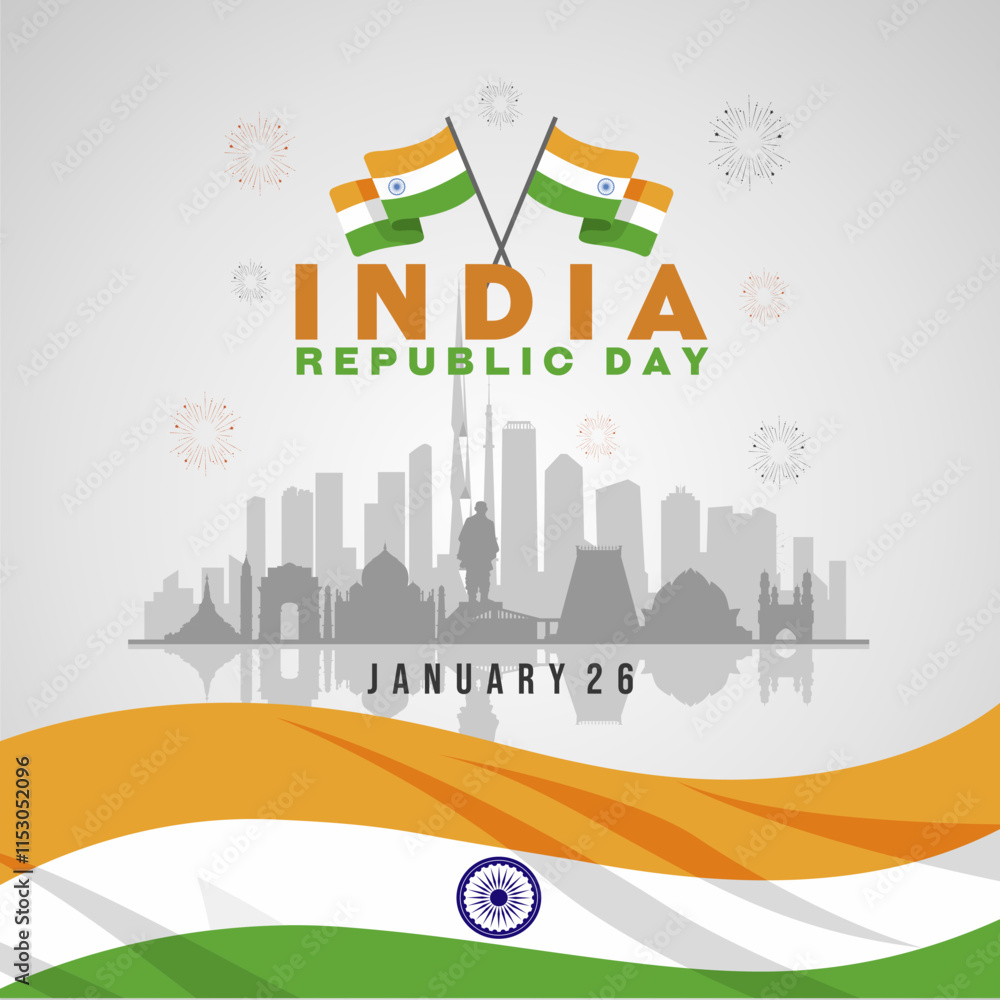 India Republic Day 26 January 2025 Design with Famous India Landmarks ...