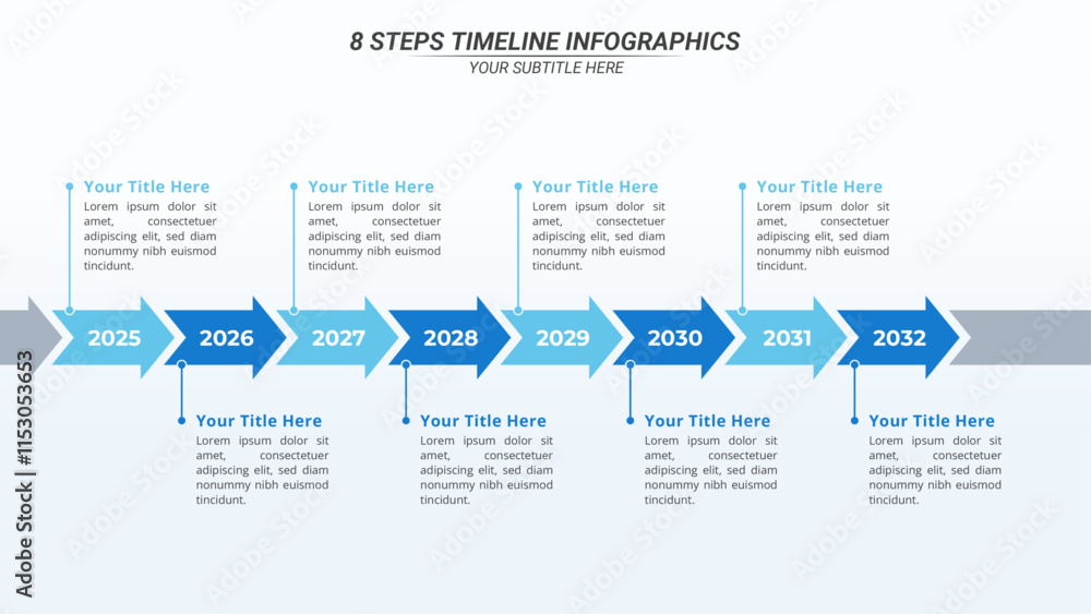 8 Steps Timeline Infographic with Editable Text on a 16:9 Layout for ...