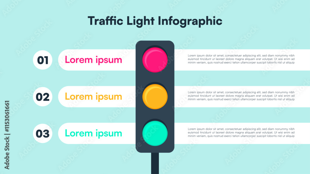 Traffic Light Diagram with Numbered Steps and Horizontal Layout Stock ...
