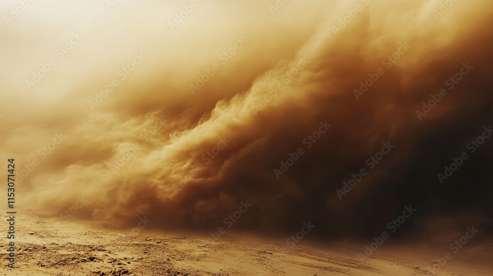 Desert sandstorm set, brown dusty clouds or dry sand flying with gust ...