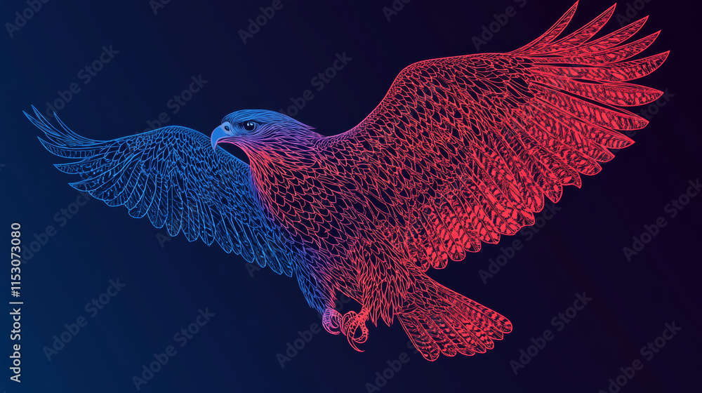 cool line art gradient flying falcon eagle red and blue color for World ...