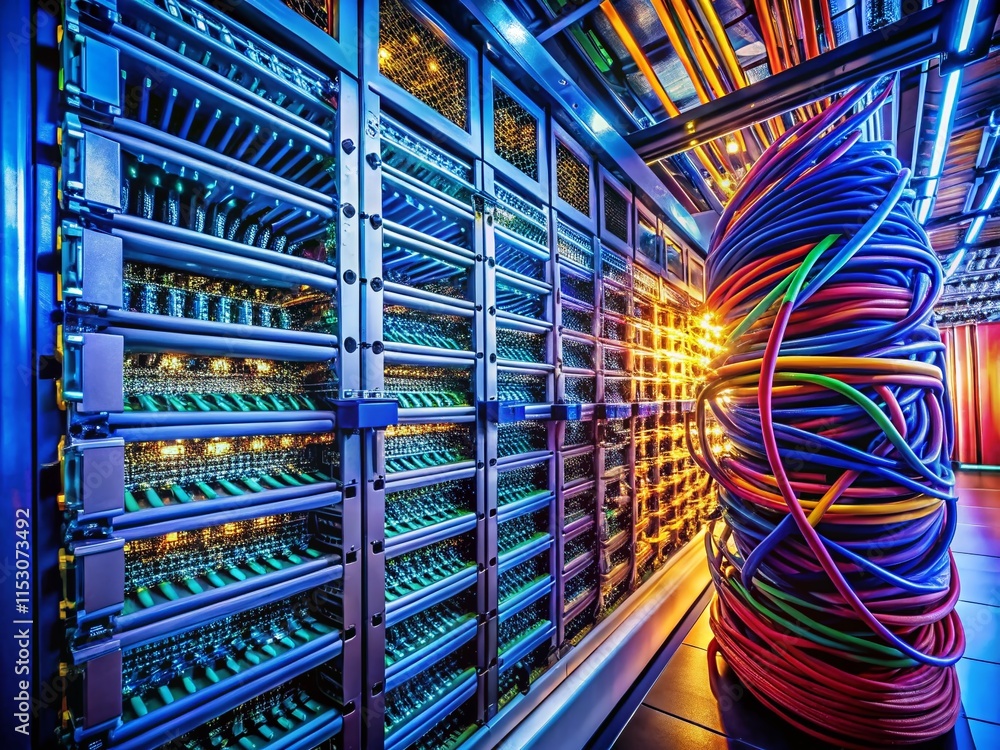 Data Center Server Rack, Network Cables, Patch Panel, IT Infrastructure ...