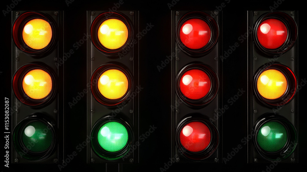 Horizontal traffic lights mockup. Street signal driving control system ...