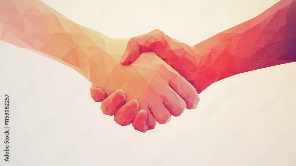 Hologram handshake. Shaking hands made of polygons, triangles of points ...