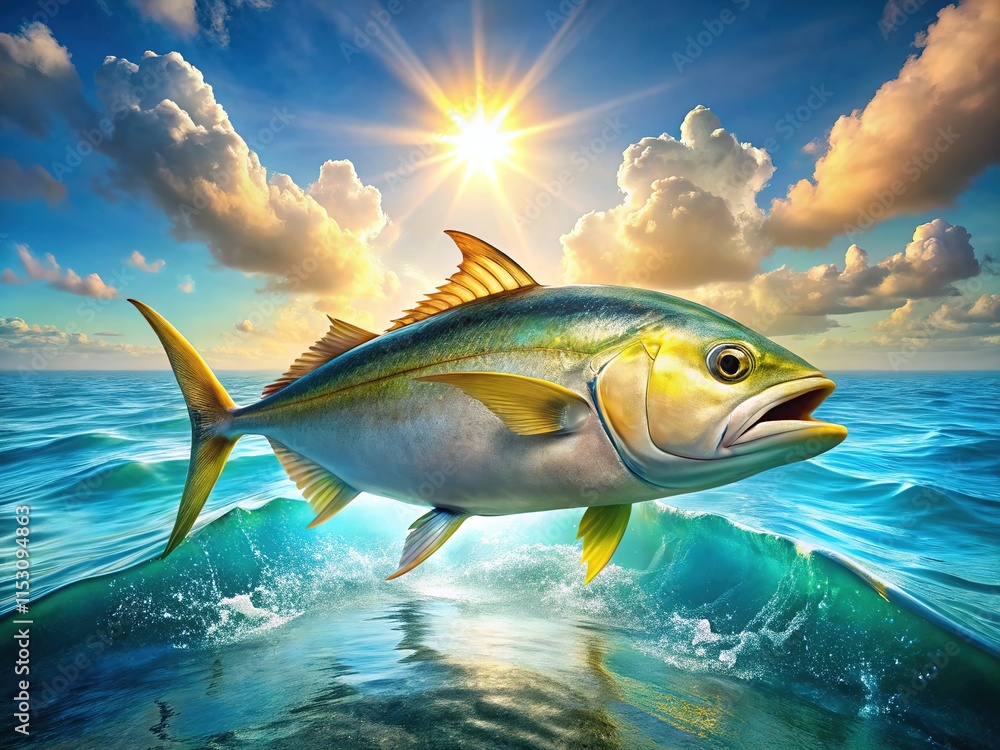 Yellowtail Amberjack 3D Render Ocean Surface Food Photography Stock ...