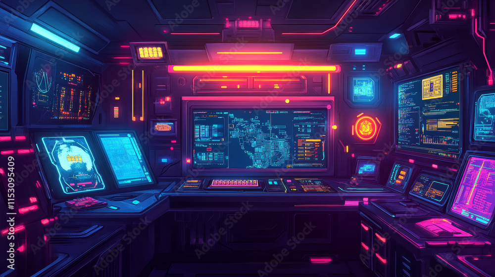 Futuristic twitch stream overlay and button ui template. Gamer neon ...