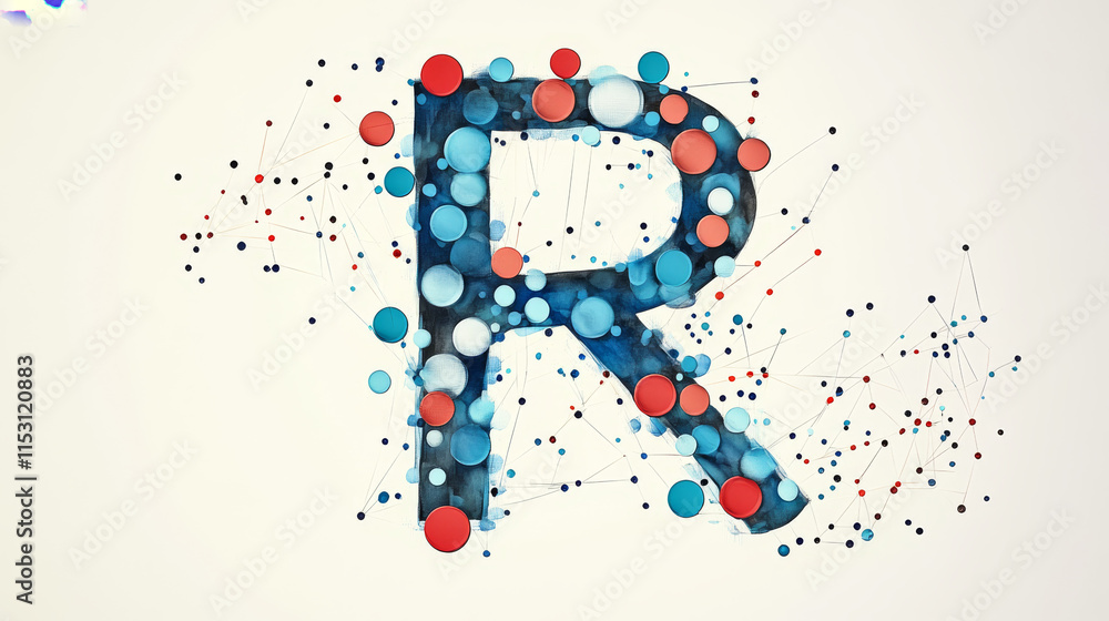 Letter R from the particles. The letter R consists of circles and ...