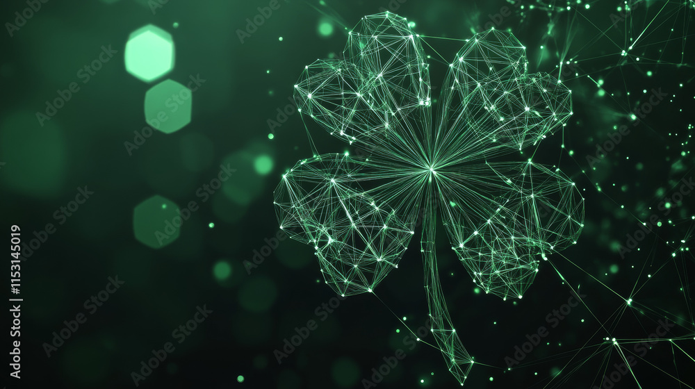 A hologram of a shamrock background. Shamrock background of polygons ...