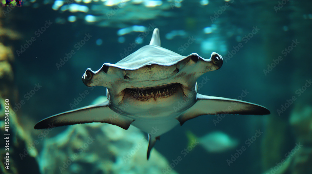 The hammerhead shark from the particles. Fish hammer consists of small ...