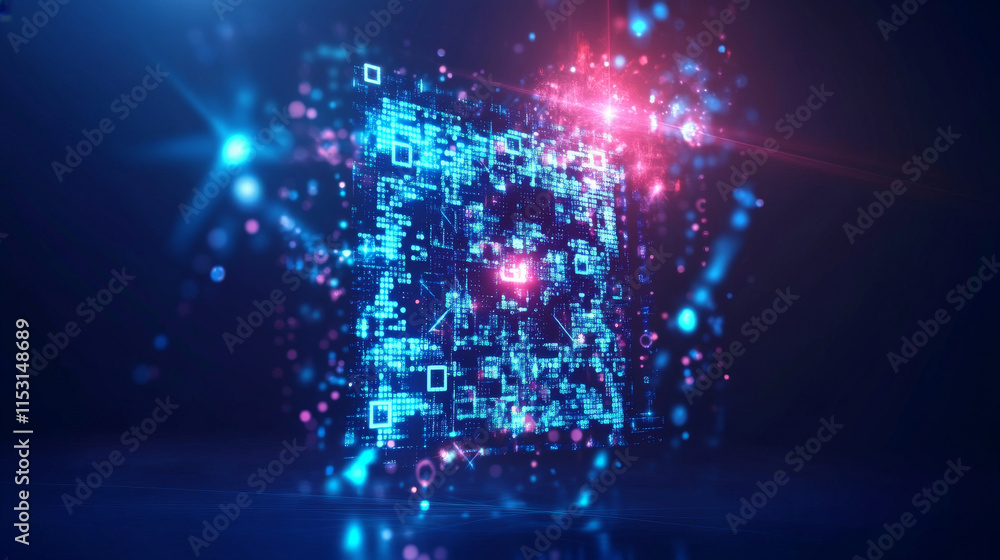 Hologram QR scanning. The phone QR code consists of polygons, triangles ...