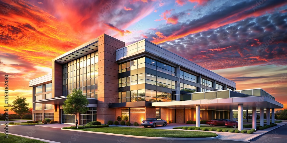 Isolated Modern Hospital Building at Sunset - Rule of Thirds ...