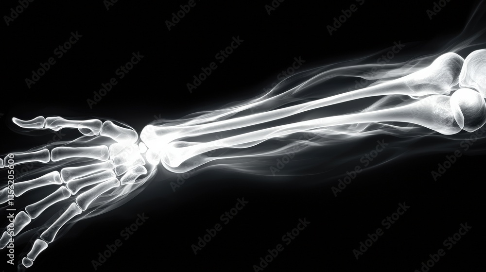 High-detail X-ray of radius and ulna aligned with wrist bones Stock ...