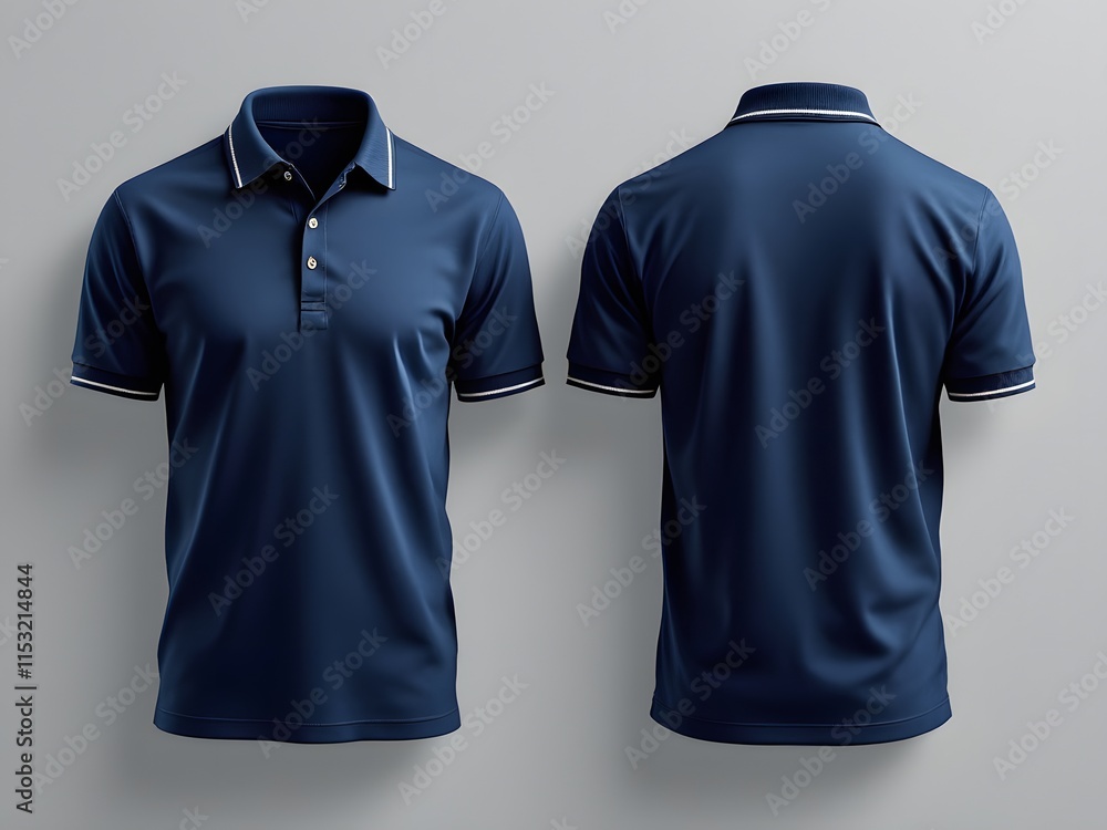 Navy Blue Polo Shirt Mockup Front And Back View White Trim Stock Photo ...