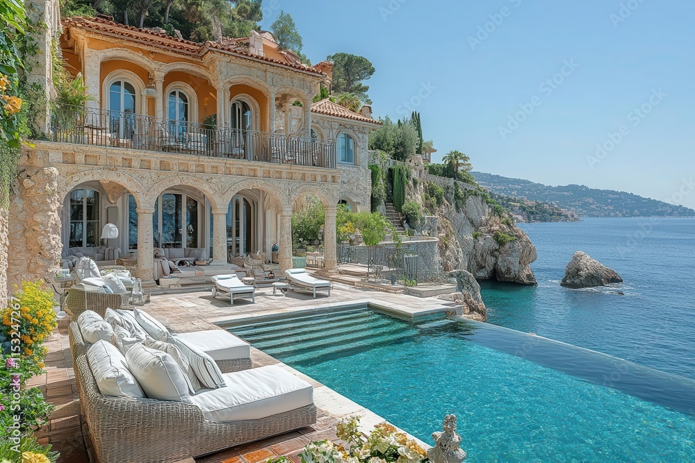 majestic mansion overlooking the sparkling azure mediterranean ...