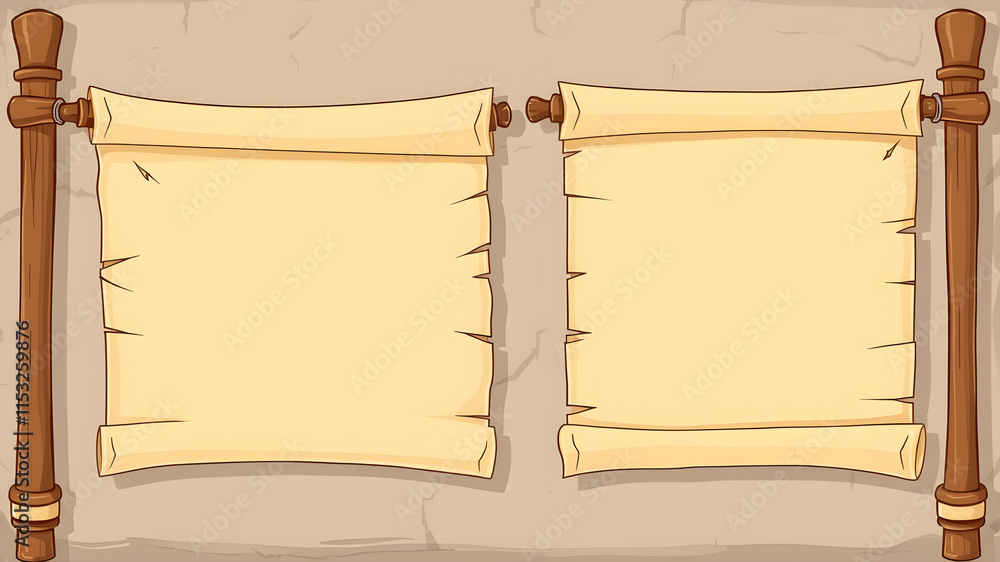 Old paper scroll and parchment cartoon vector set of blank ancient papyrus or antique manuscript ...